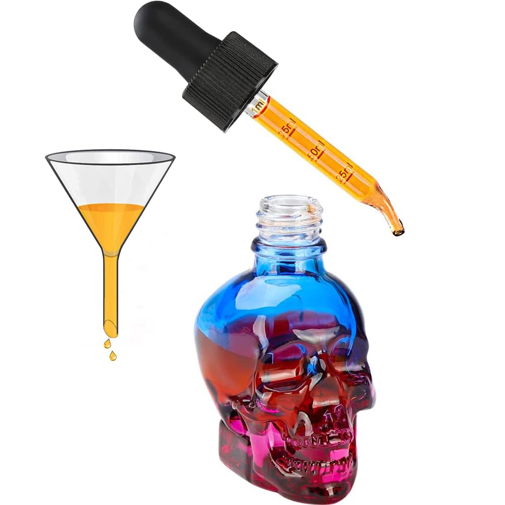 5PCS 1oz Skull Glass Dropper Bottles Refillable Bottles liquid bottling Dispensing bottle with Eye Dropper Pipettes for Essential Oils/Beauty Oil Mix, Aromatherapy Blends(5, 30ml)