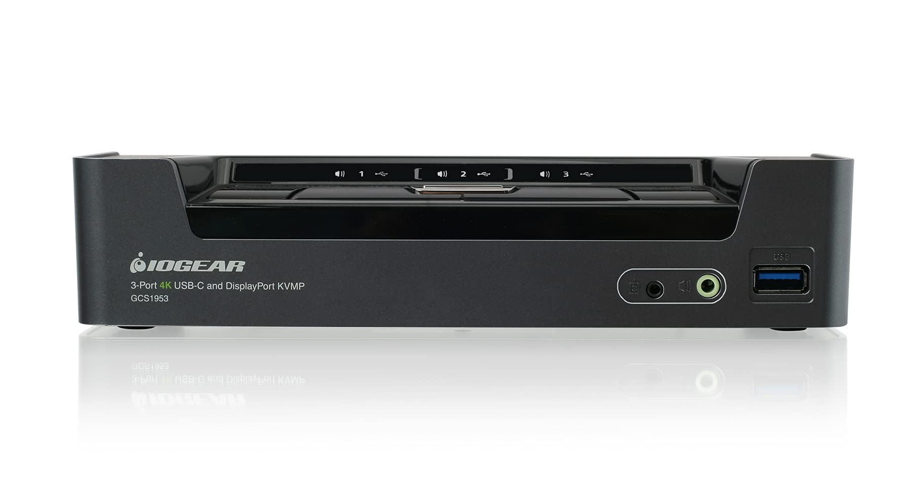 IOGEAR 3-Port 4K USB-C DisplayPort KVMP Switch - 45W USB-C Power Delivery - 4K 60Hz - Front Panel or Hotkey Selection - Supports HD Audio - MST Support Expand to 2 DisplayPort Monitors - GCS1953