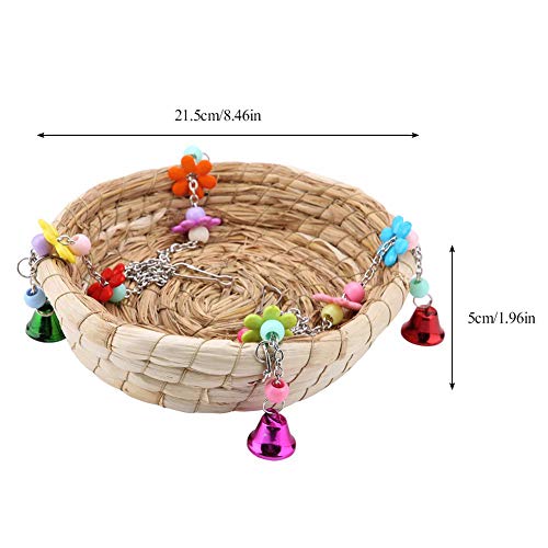 Bird Nest, Safe Parrot Straw Durable Bell Bird Toy Swing Nest Hanging on Birdcage