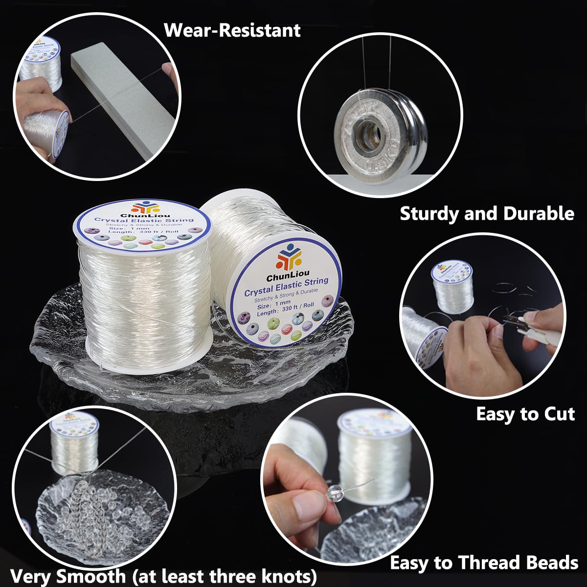 1mm Elastic Bracelet String, 2 Rolls of Crystal Clear Elastic Cord for Bracelets, Necklaces, Beading, and Jewelry Making (200 m)