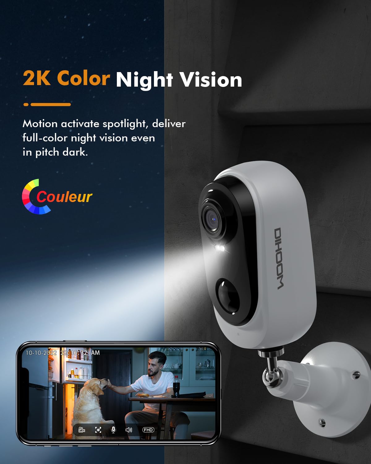 DIHOOM 2K/3MP Solar Camera Surveillance Exterieur for Home Security