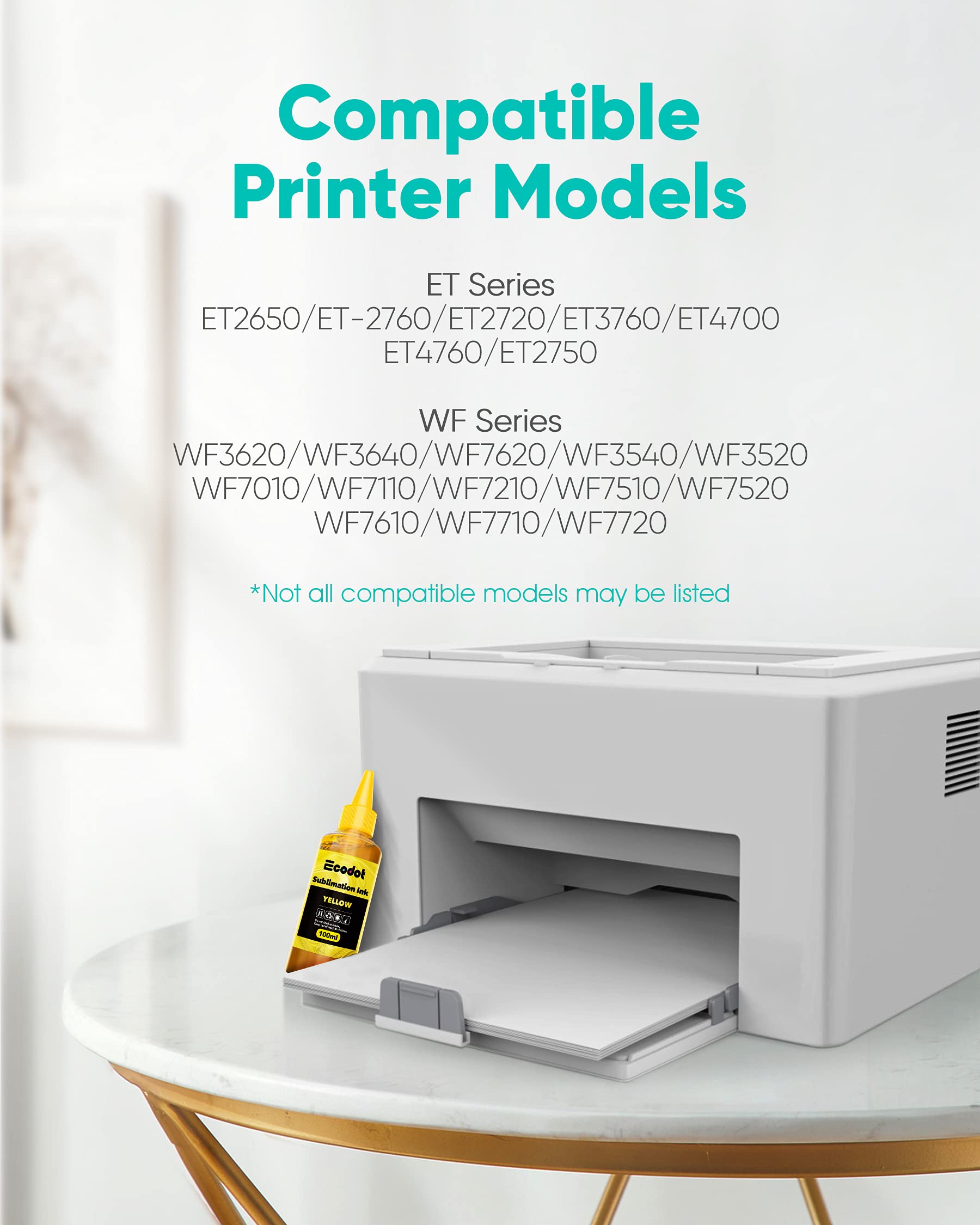 ecodot 400ML Sublimation Ink Refill for Epson WF7710 ET2720 ET4700 ET15000 ET2760 ET2750 WF7820 Inkjet Printers Heat Press Transfer on Plates, Mugs, Polyester Shirts, Phone Cases etc