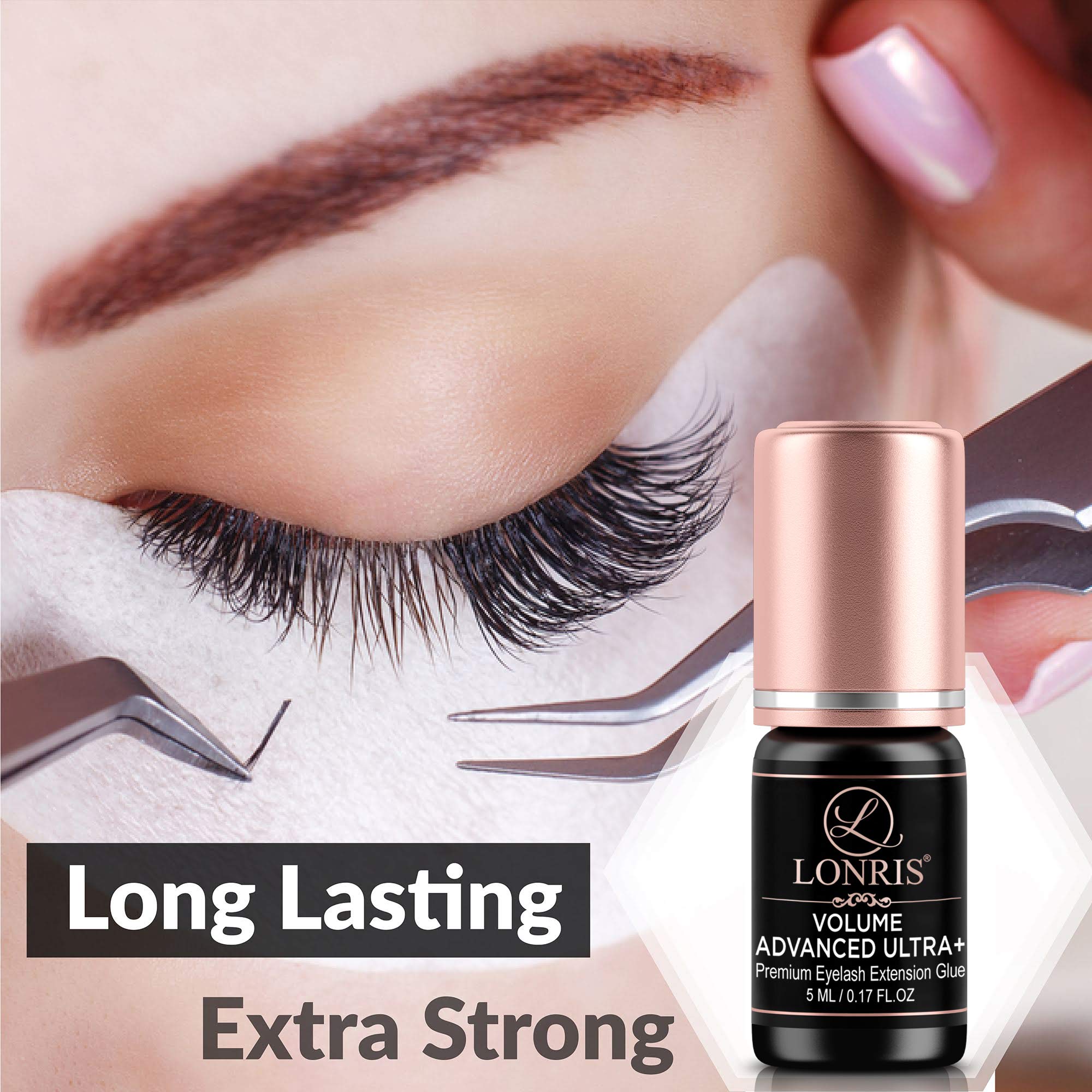7-8 Weeks Retention/Eyelash Extension Glue Volume Advanced Ultra+ LONRIS Lash 5 ml/1-2 Sec Drying time/Maximum Bonding/Semi-Permanent Extensions Supplies/Professional Use Only Black Adhesive