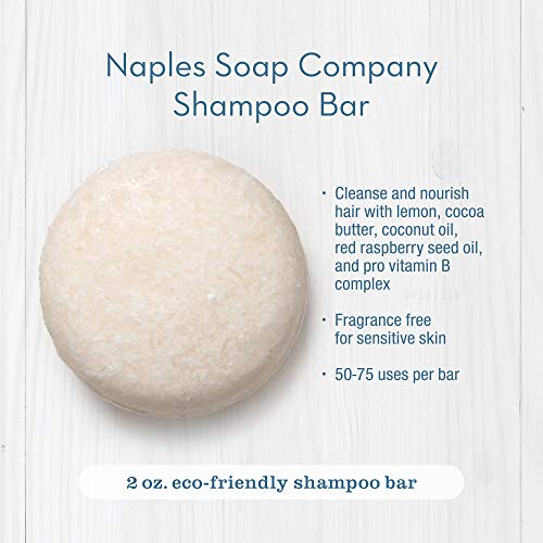 Naples Soap Company Solid Shampoo Bar for All Hair Types – Eco-Friendly, Free of Parabens, Alcohol, Pthalates – Handmade, pH Balanced, Hydrating Haircare, Lasts 50-75 Uses – Fragrance Free, 1.75 oz