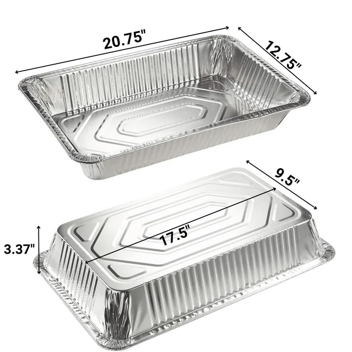 Durable Full Size Deep Aluminum Foil Roasting & Steam Table Pans β Perfect for Large Meal Prep β Includes FREE 3PCs Serving Utensils for Convenient Catering- 10 Ct