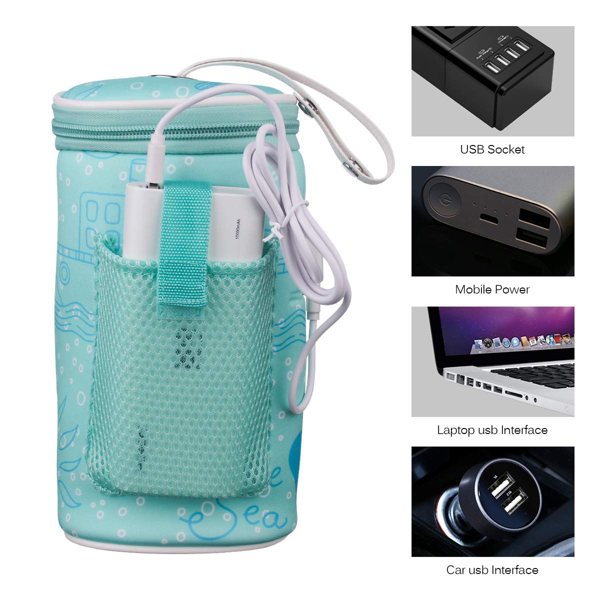 AOZBZ Baby Bottle Warmer Bag Portable USB Heating Intelligent Warm Breast Milk Insulated Tote Bag for Baby