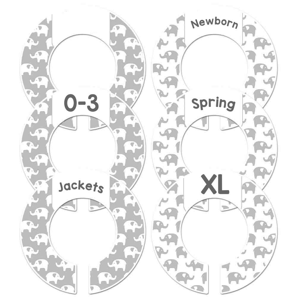 6 Baby Nursery Clothing Closet Size Dividers Gender Neutral Fits 1.5" Rod (Gray)