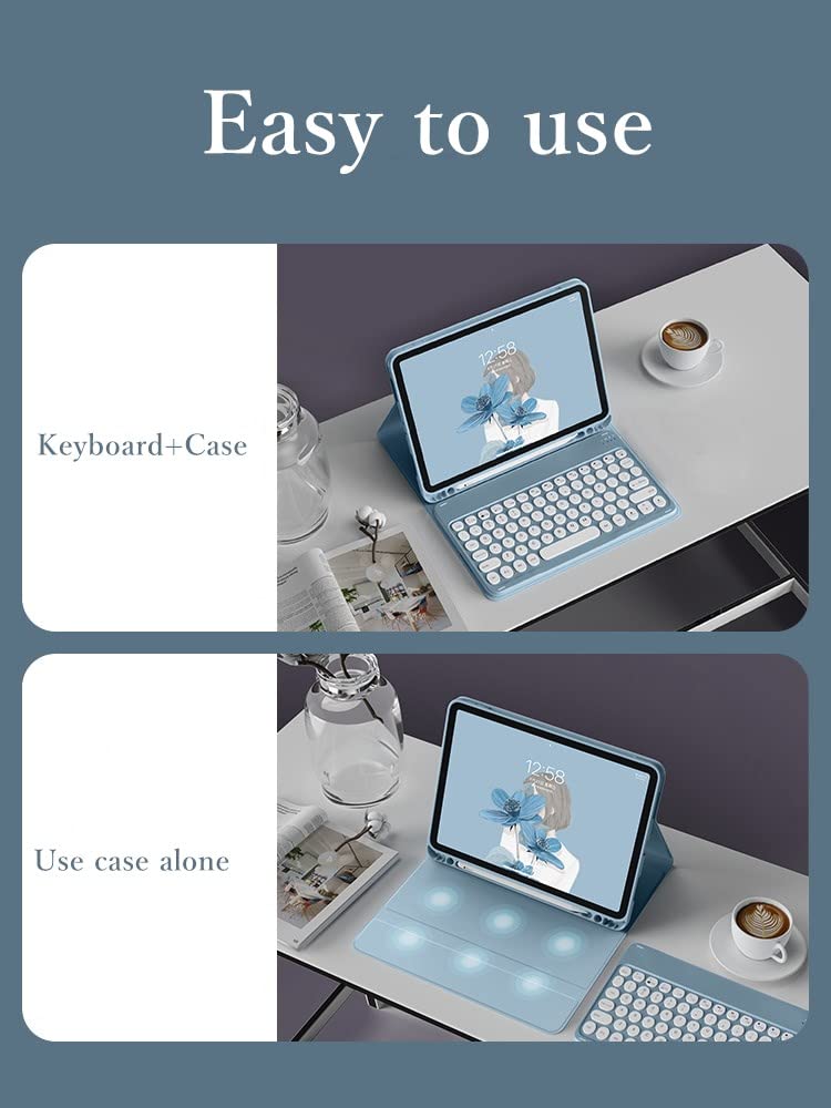 iPad 9th Generation 8th 7th Gen Keyboard Case with Mouse iPad Air 3 Pro 10.5 Color Keyboard Retro Round Key Cute Candy Colors Detachable Keyboard iPad 10.2 Cover (MintGreen)