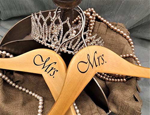 NAHANCO MRSMRS20017 Same Sex, Gay Pride Hanger Set, Natural Wood Hangers with Black Imprint (Mrs. and Mrs.), 17â (2-Piece Set)