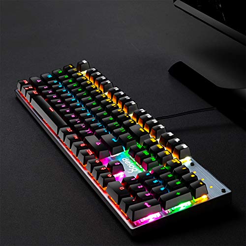 FELICON Gaming Keyboard, 104 Keys Ultra-Slim Rainbow Backlit Wired Keyboard with Blue Switches,Durable ABS Keycaps/Anti-Ghosting/Spill-Resistant Mechanical Keyboard for PC Mac Xbox Gamer