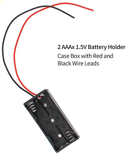 OLIREXD 6PCS 2 x 1.5V AAA Battery Spring Clip Plastic Storage Box 2 Slots x 1.5V AAA Battery Case Holder Black Red Wire Leads (2AAA)