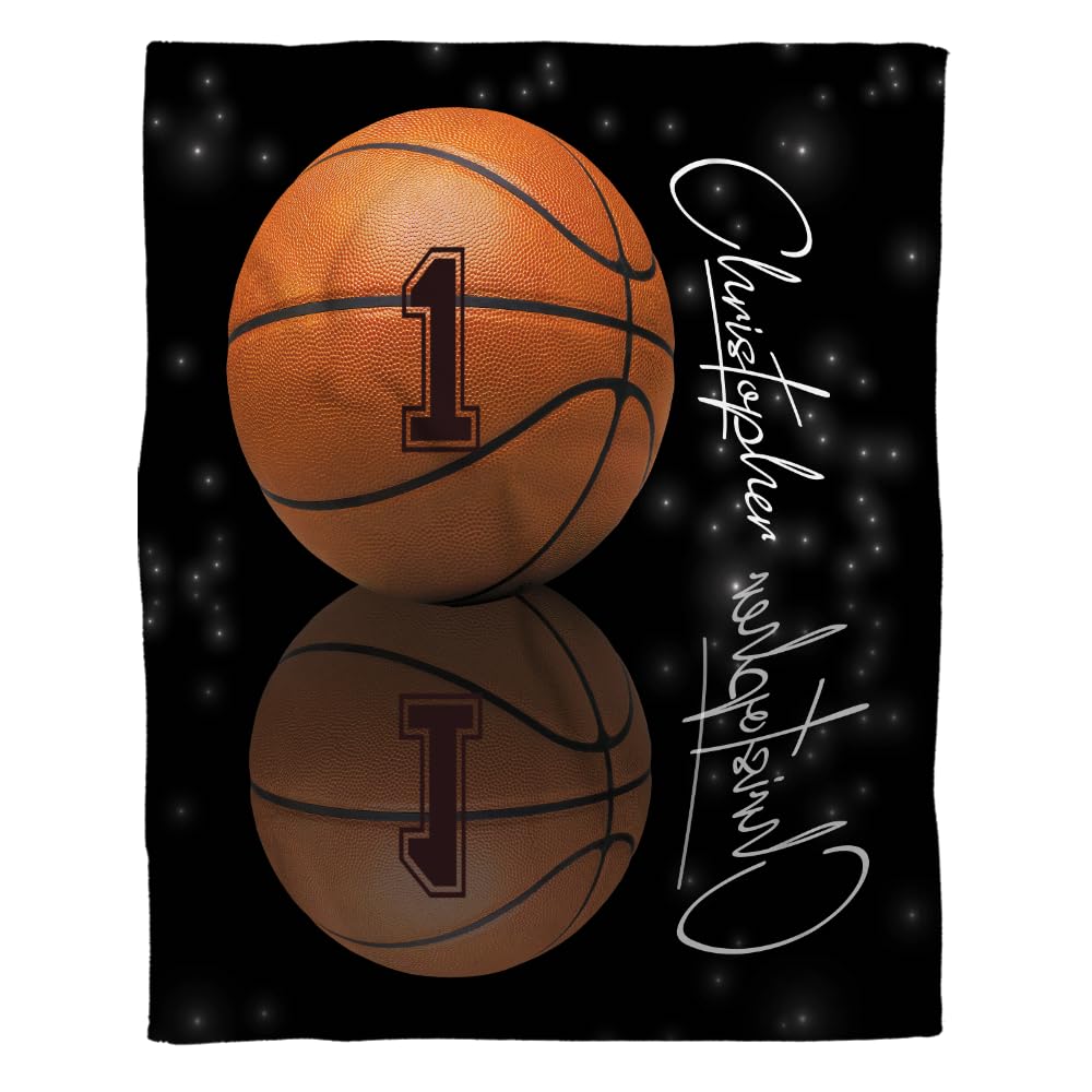 SATIGI Personalized Basketball Shadow Blanket with Name & Number, Basket Ball (40-''X30-'', 50-''X40-'', 60-''X50-'', 80-''X60-''), Plush Sherpa Fleece Travel Soft Warm for Couch Sofa Bed