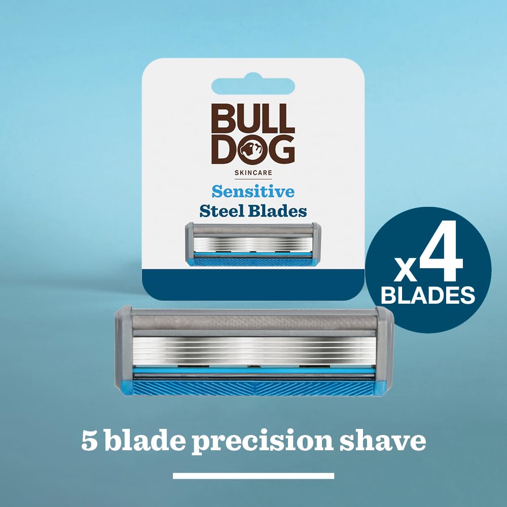 Bulldog Skincare - Sensitive Steel Blades - Men's Razor Blade Refills β Contains 4 Blade Heads