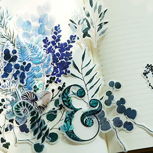 56PCS Middle Size Plants Scrapbook Stickers - Doraking DIY Decoration Transparent Sulfuric Paper Plants Stickers for Scrapbook Decoration Without Repeat