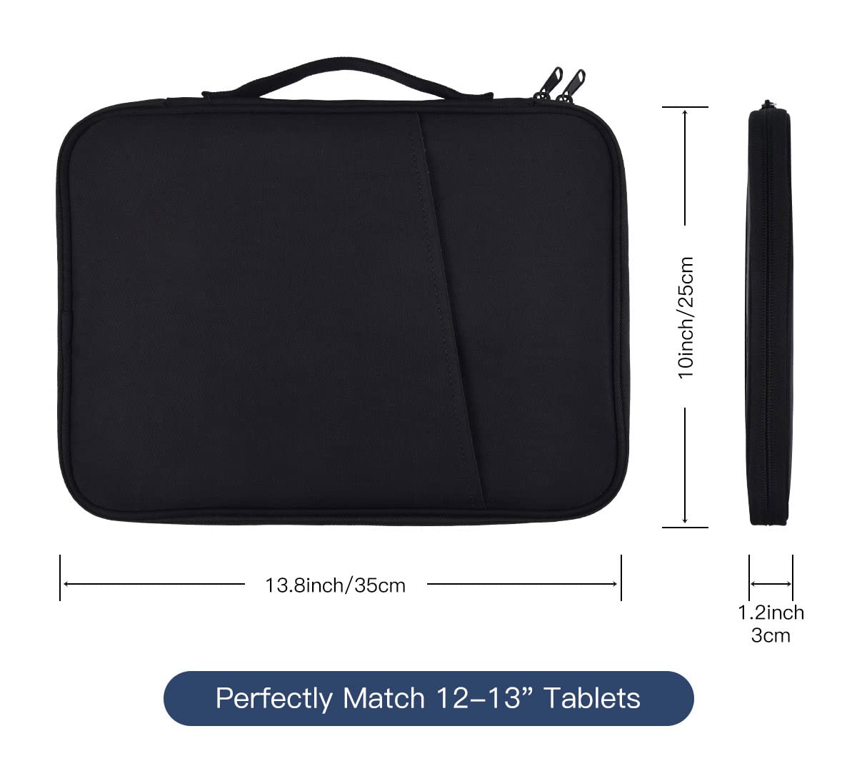 12-12.9 Inch Tablet Sleeve Bag for 12.4" Samsung Galaxy Tab S9+ Plus/S8+/S7+/S7+ Plus/S7 FE,13" iPad Air M4/iPad Pro M2 2024/Pro 12.9"/Microsoft Surface Go 2 12.4"/Pro 11 10 9 8 Carrying Case-Black