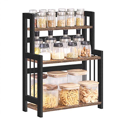 SONGMICS Spice Rack, 3-Tier Counter Shelf, Desktop Organizer with Bamboo Frame, for Countertop, Kitchen, Dining Room, Office, Rustic Brown and Black UOFS047B01