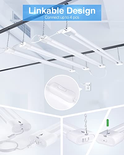 Ensenior 4 Pack Linkable Led Shop Light 4ft for Garage, 4400 High Lumens, 36W Equivalent 280W, 5000K Daylight, 48 Inch Utility Shop led Lights, Surface or Hanging Mount Fixtures, White, ETL Certified