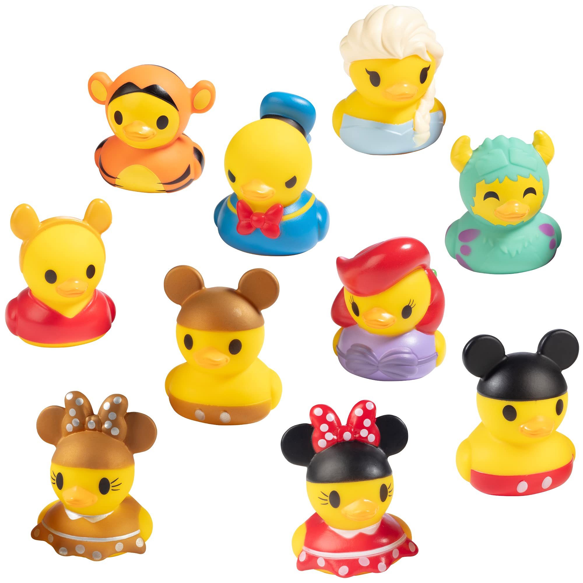 Disney Duckz Rubber Duckies - Mickey, Minnie, Elsa, Ariel and More - 10 Different Duck Characters - Great Easter Gift & Bath Toy for Kids - Ages 3+