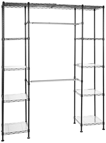 Amazon Basics Expandable Metal Hanging Storage Organizer Rack Wardrobe with Shelves, 14"-63" x 58"-72", Black