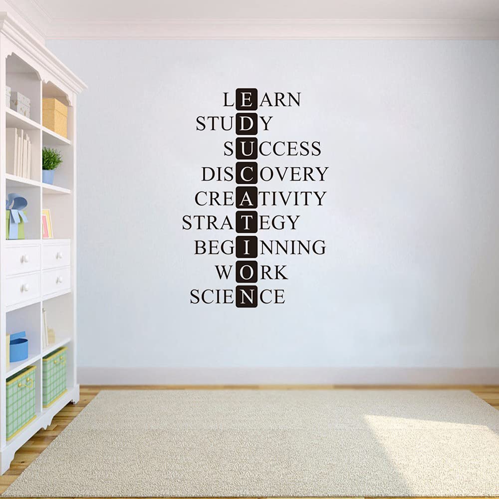 Education Words Quotes Wall Decal Study Room Learn School Wall Sticker Classroom Decor Motivational Education Quote Vinyl Wall Art Murals TM-17 (Black)