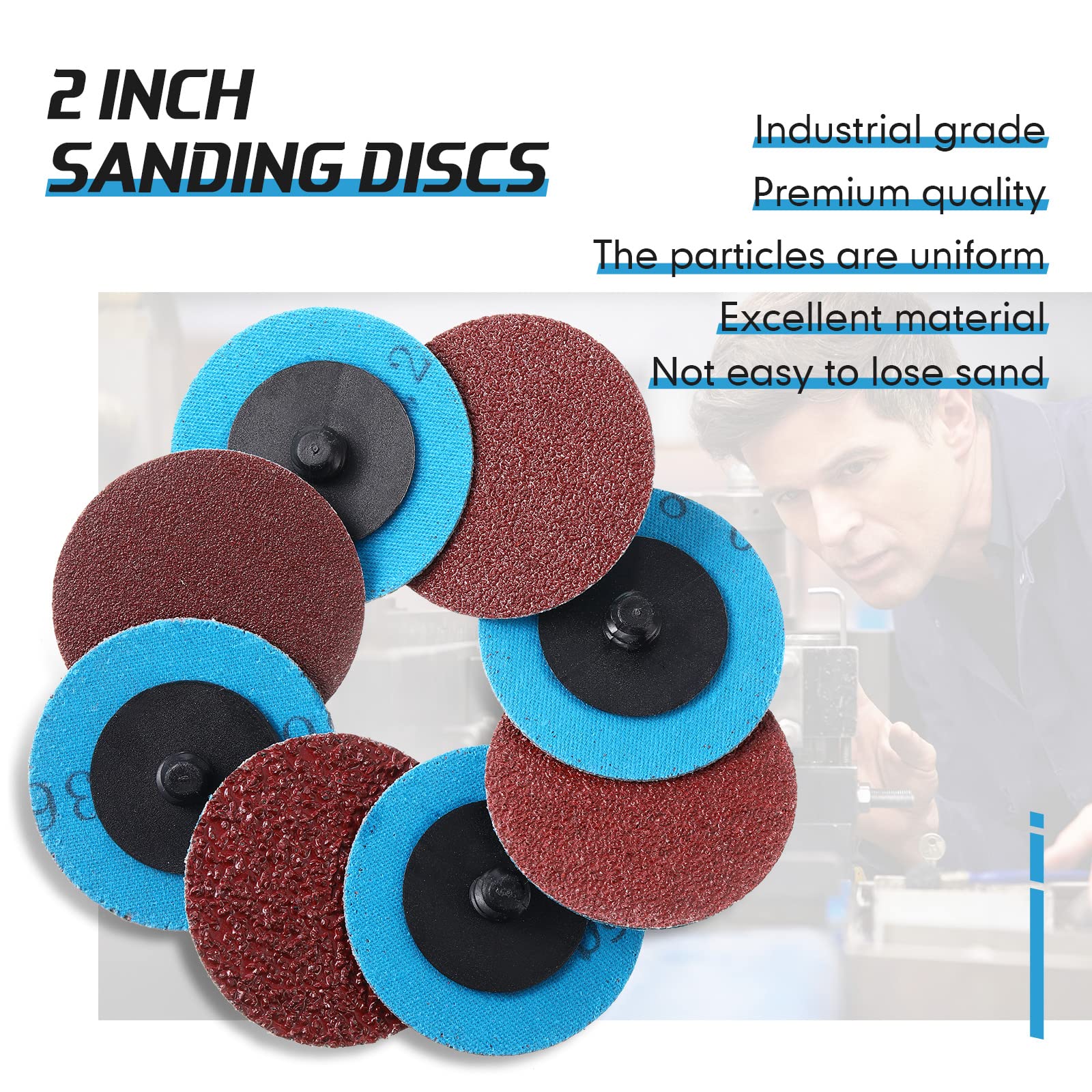 200 Pcs 2 Inch Sanding Discs 36/60/80/120 Grit Discs Aluminum Oxide Coated Die Grinder Accessories for Surface Prep, Grinding Burrs Polishing Finishes Removing Rust Paint