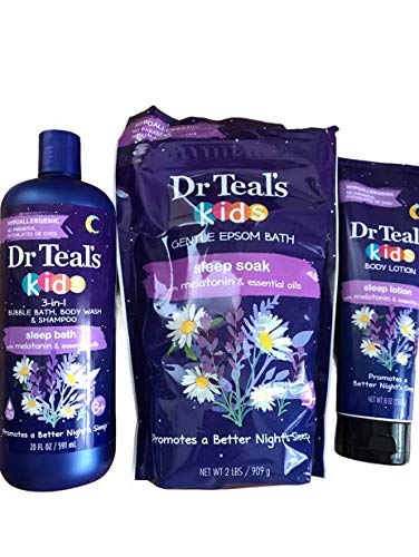 Dr Teal"s KIDS Sleep Bath, Sleep Soak, and Sleep Lotion with Melatonin and Essential OIls Bundle