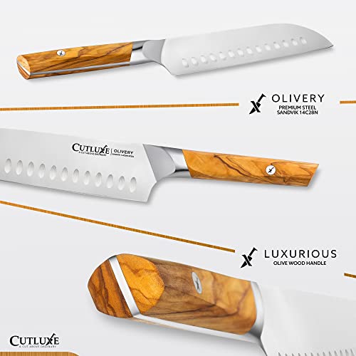 CUTLUXE Santoku Knife β 7" Chopping Knife β Olive Wood Handle β Full Tang β Olivery Series