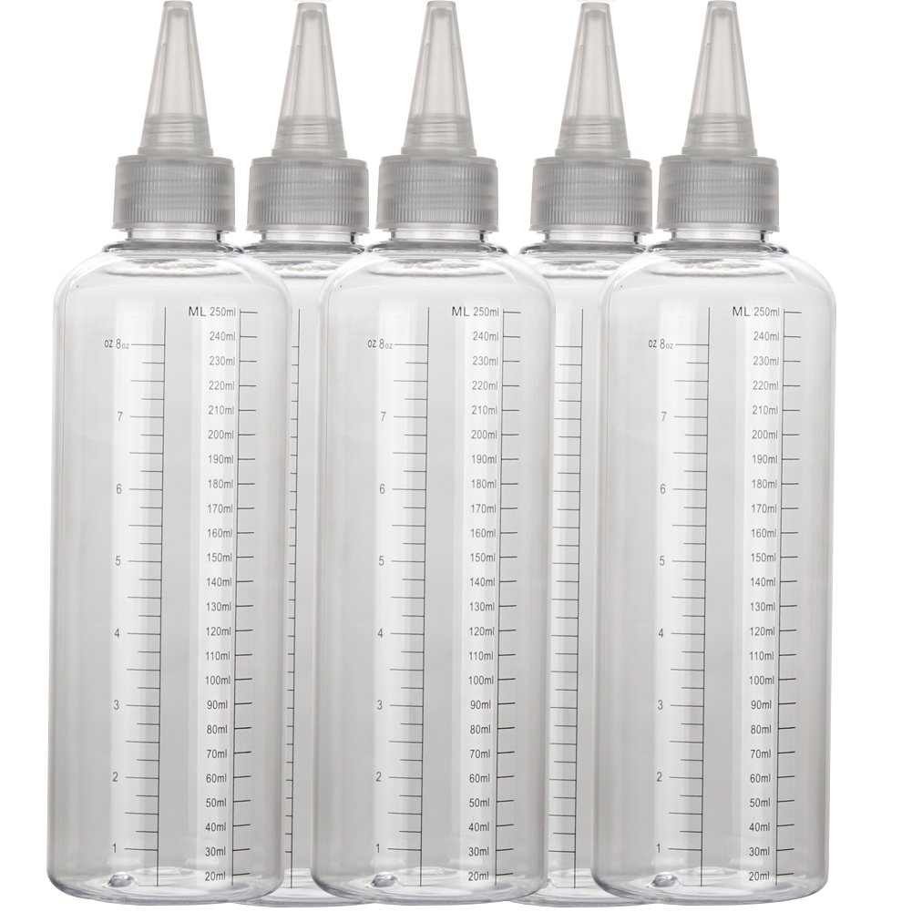 5pcs 260ml Twist bottle Liquid bottle Steel Bottles squeezable dropping bottler for Flavorings and liquid (Transparent, 260ml)