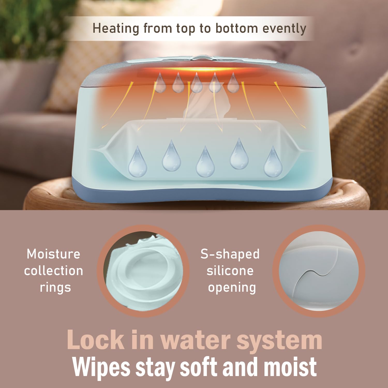 GOGO pure Baby Wet Wipe Warmer and Wet Wipe Dispenser, Holder and Case - with Easy Press On/Off Switch, Great Baby Gift (Blue/Grey) - Only At Amazon