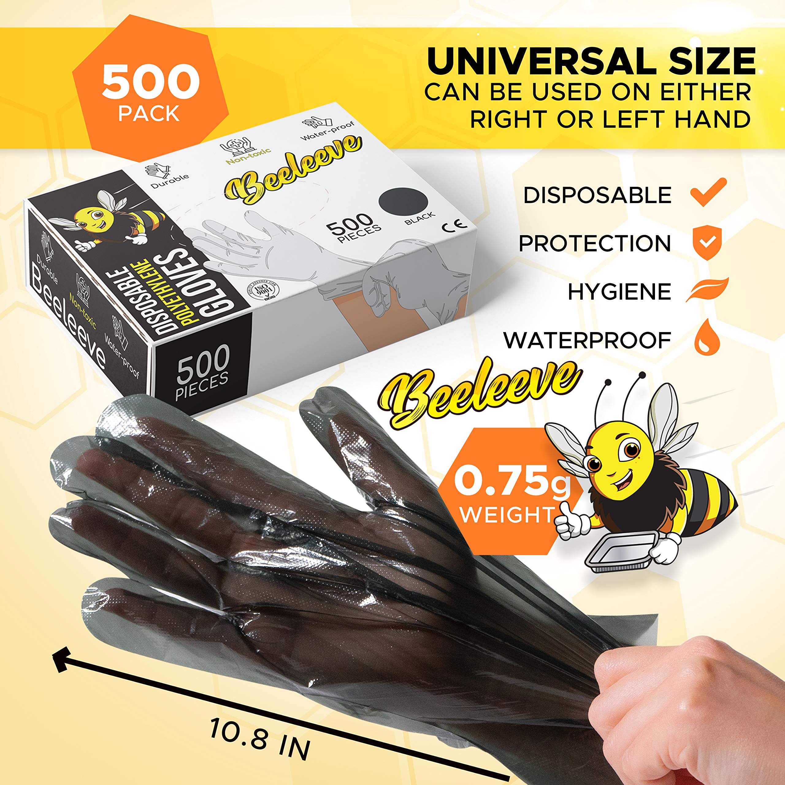 Beeleeve [500-Box Disposable Plastic Poly Gloves - One Size Fits Most - Color Variants - Single-Use Hand Covers for Food Safe Handling, Preparation, Kitchen, Cooking, Waterproof, Bulk (b - Blue)