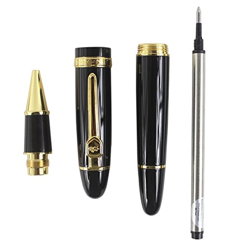 Abcsea 1PCS Heavy Big Rollerball Pen 159 and 10PCS Black Ink Rollerball Pen Refill, Spiral Ballpoint Pen Refills with Cover, Medium Point - Black Pen and Black Spiral Refills (0.5MM)