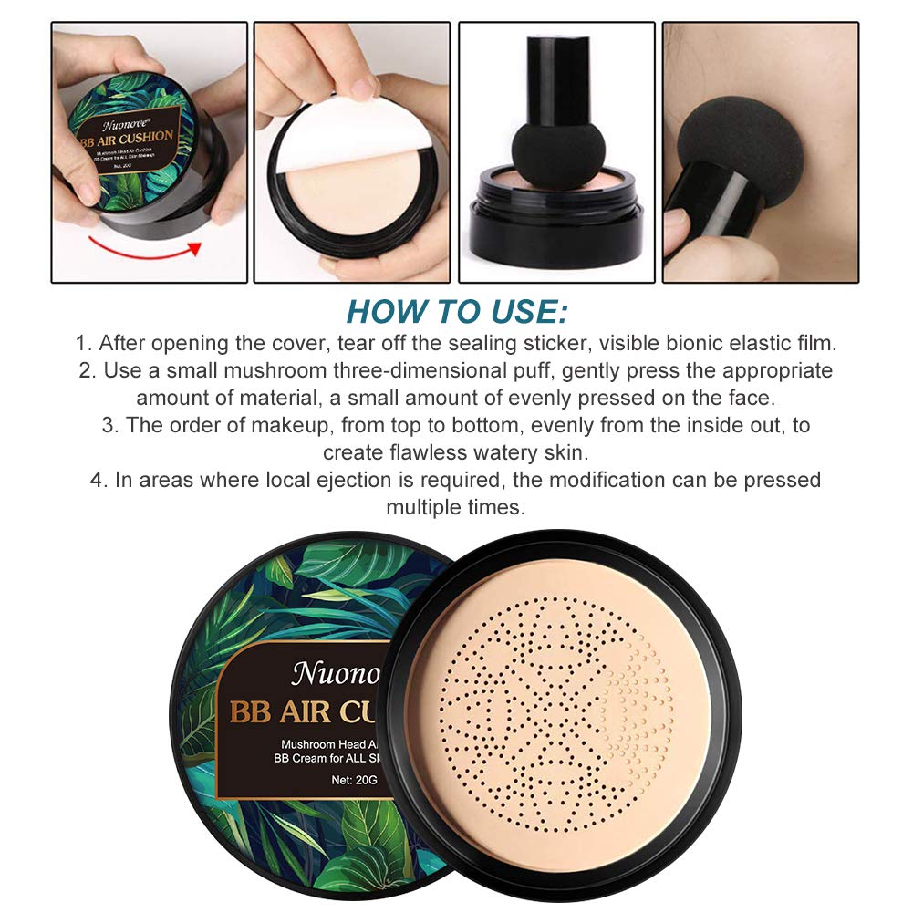 BB Air Cushion BB Cream CC Cream Concealer Cushion All-Day Flawless Foundation Makeup, Even Skin Tone Makeup Base Primer with Mushroom Air Cushion, Easy to Apply, Thin, moist, lasting (Natural)