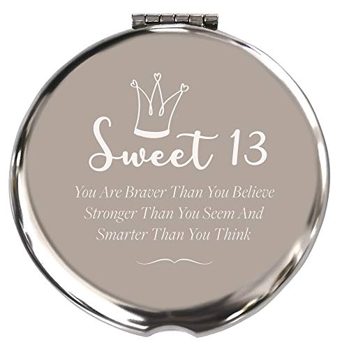 Blue Leaves 13th Birthday Gifts for Girls, Sweet 13th Birthday for Bestie Sister Daughter BFF, Stainless Steel Mirror