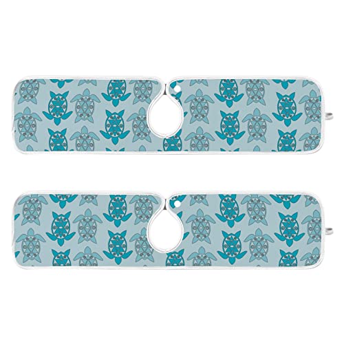 2 Pack Faucet Splash Guard for Sink,Sea Turtle Teal Seamless Washable Kitchen Faucet Absorbent Mat for Sink , Sink Mats and Protectors for Kitchen, Faucet Splash Catcher for Bar