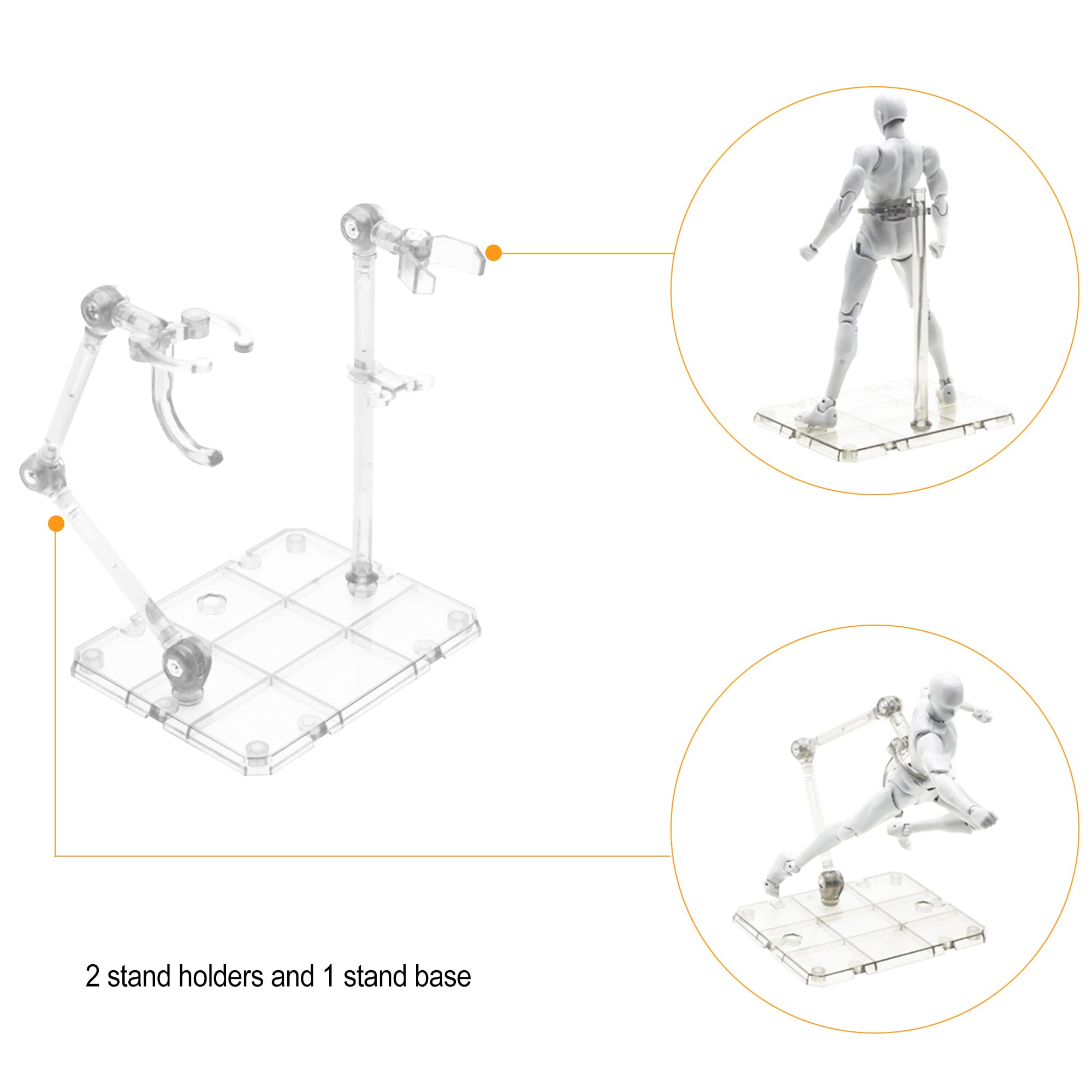 3 Pack Action Figure Stand, Transparent Assembly Action Figure Display Holder Base Model Support Stand Compatible with 6" HG/RG/SD Gundam 1/144 Toy with Screwdriver