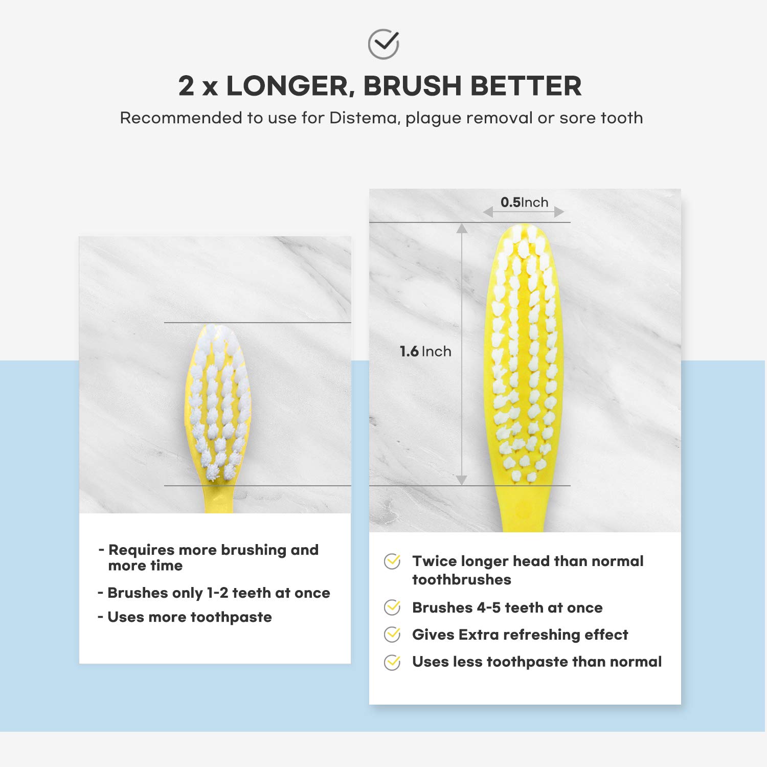 Dr.Golden Turtle Long Head Toothbrush 4-Pack Designed by Dentist | Easy Plaque Remover | Huge Toothbrush for Adults | Tooth Brushes Set | Toothbrush Medium Hard | Smokers Toothbrush for Clean Teeth