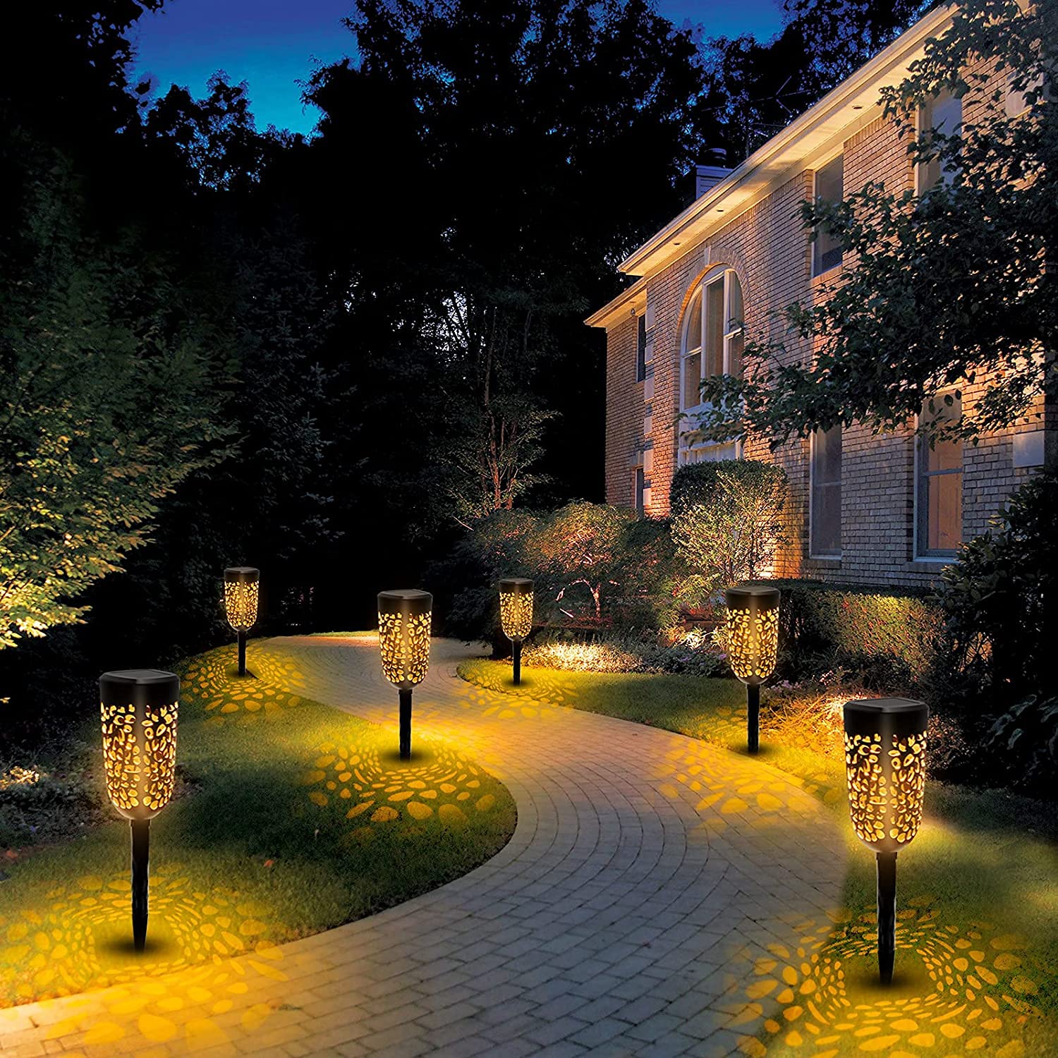 6 Pack Solar Garden Lights Outdoor Decor, Solar Path Lights Outdoor Waterpoof, Auto On/Off Solar LED Christmas Halloween Decorative Landscape Lighting for Yard Pathway Patio Walkway (Warm White)