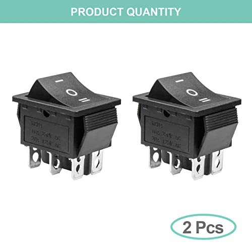 2Pcs DPDT 6 Pins 3 Position ON/Off/ON Black Rocker Toggle Switch for Car and Boat AC 20A/125V 16A/250V KCD2 by QTEATAK