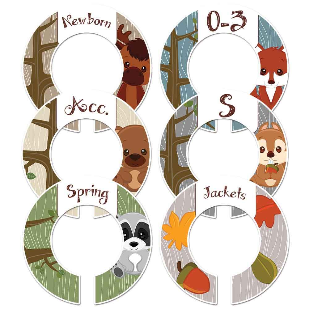 6 Baby Boy Nursery Clothing Size Closet Rod Divider Tags Woodland Animals Unisex