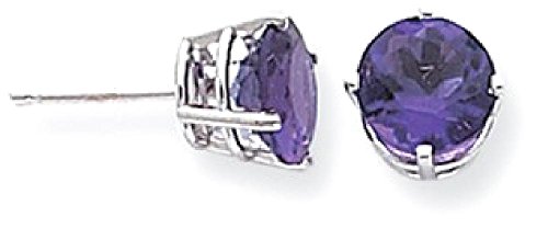 14K White Gold 7mm Purple Amethyst February Birthstone Stud Earrings