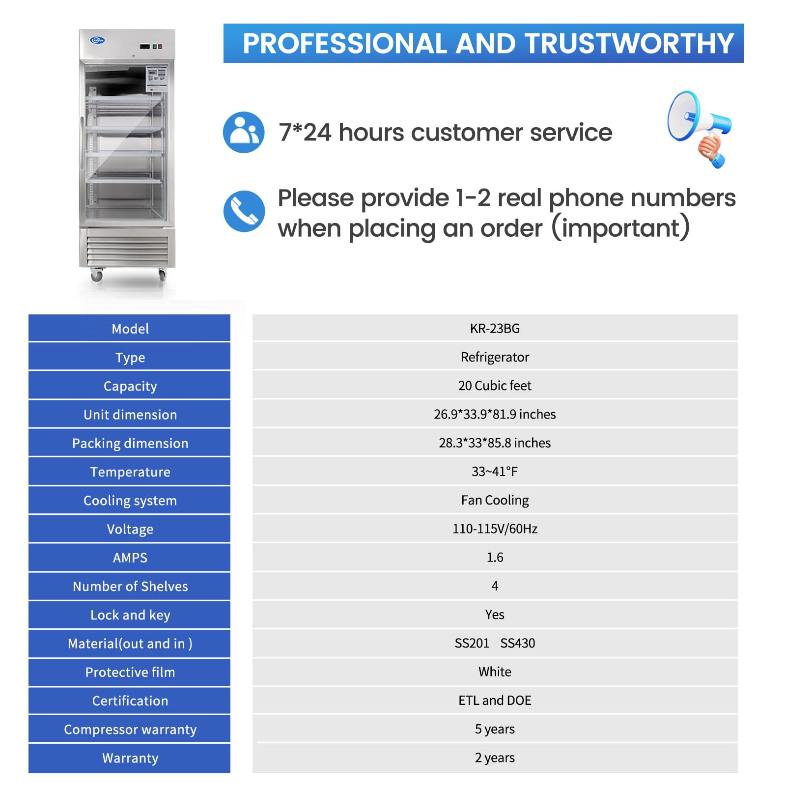 kalifon Commercial Display Refrigerator Merchandiser with 1 Glass Door - 23 Cu.Ft Upright Display Refrigerator with LED Lighting