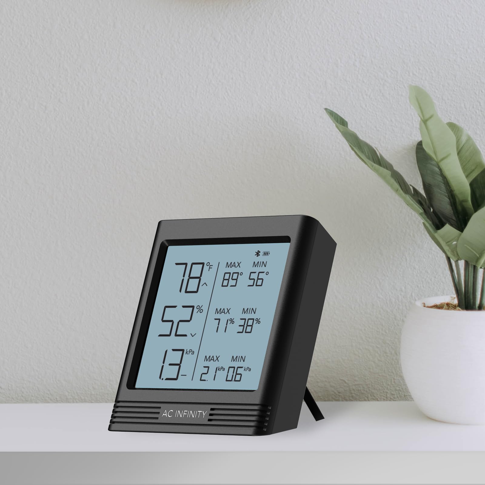 AC Infinity CLOUDCOM B1, Temperature Humidity VPD Smart Hygrometer with LCD Display & Bluetooth App Monitor, Climate Gauge Thermometer Sensor Probe for Basements, Guitar Rooms, Grow Tents, Greenhouses