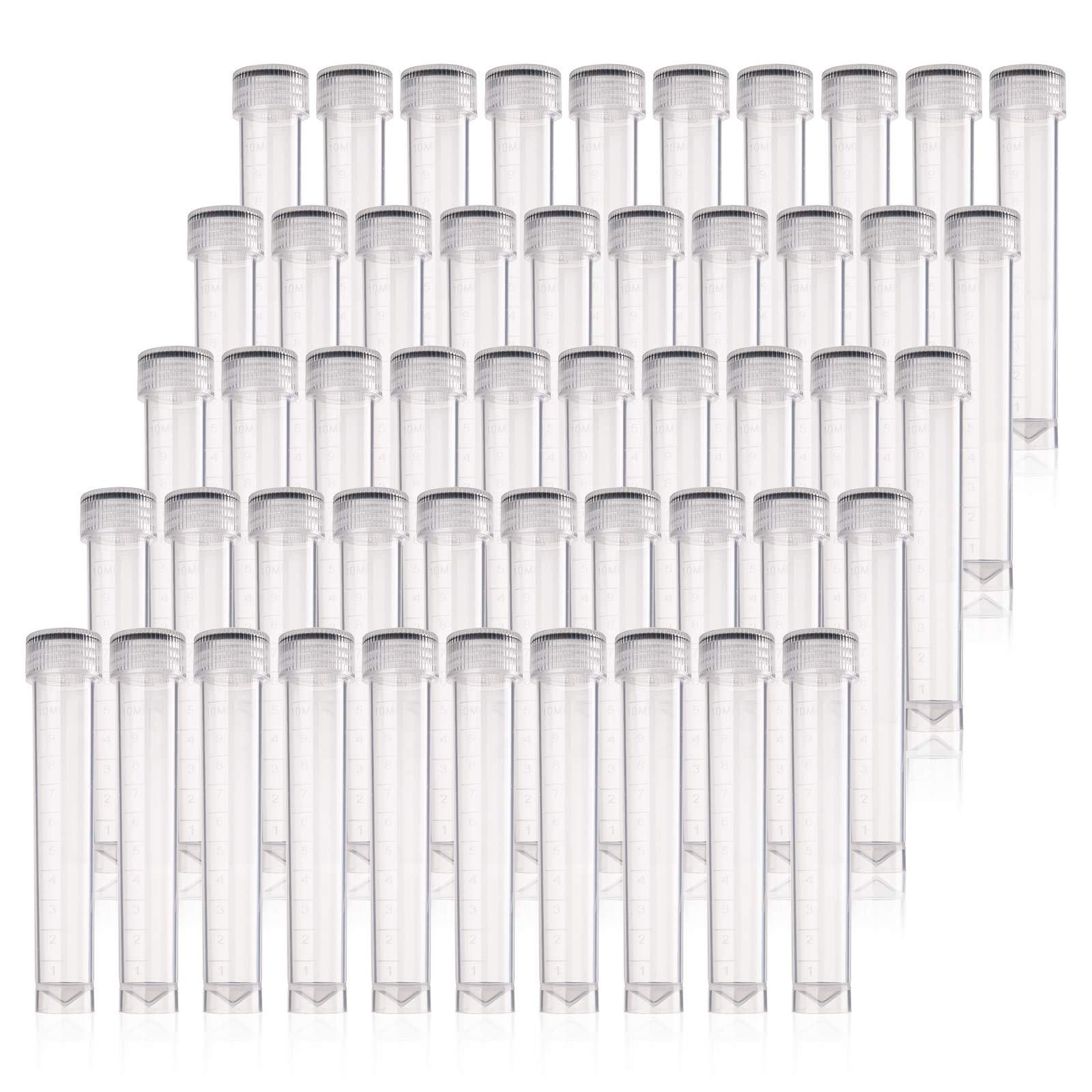 Bekith 50pcs 10ml Lab Plastic Frozen Test Tubes with Screw Caps, Vial Seal Cap Container for Laboratory School Educational