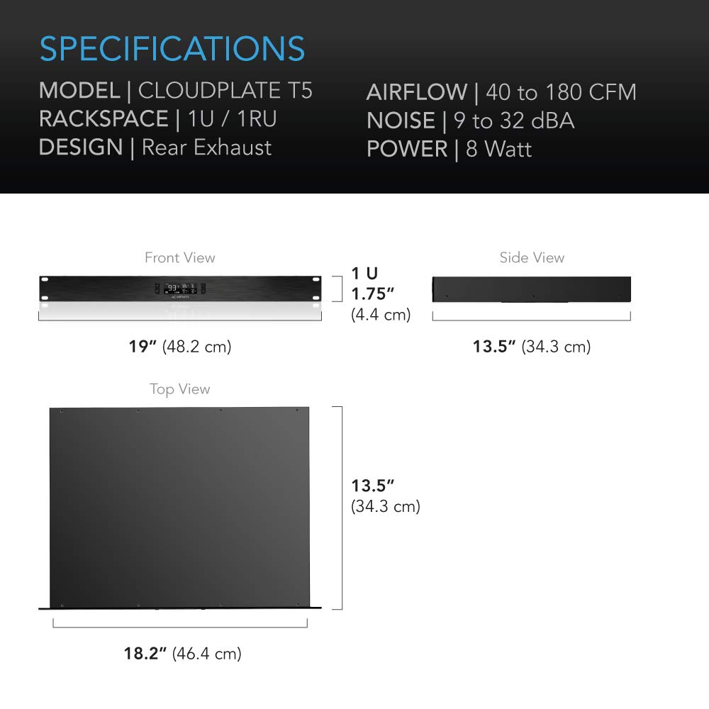 AC Infinity CLOUDPLATE T5, Rack Mount Fan 1U, Rear Exhaust Airflow, for Cooling AV, Home Theater, Network 19” Racks