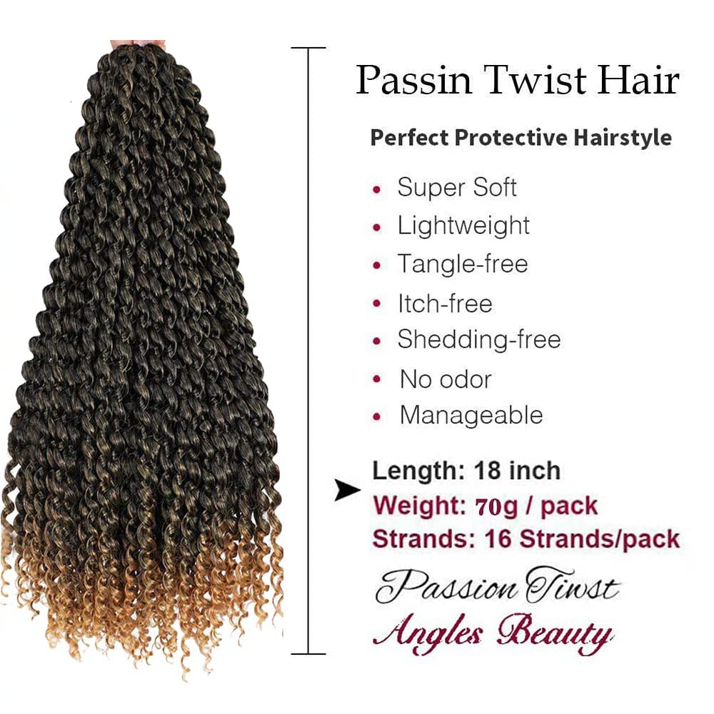 8 Packs 18 Inch Passion Twist Crochet Hair For Black Women Water Wave Crochet Braiding Hair Extensions (1B/27)