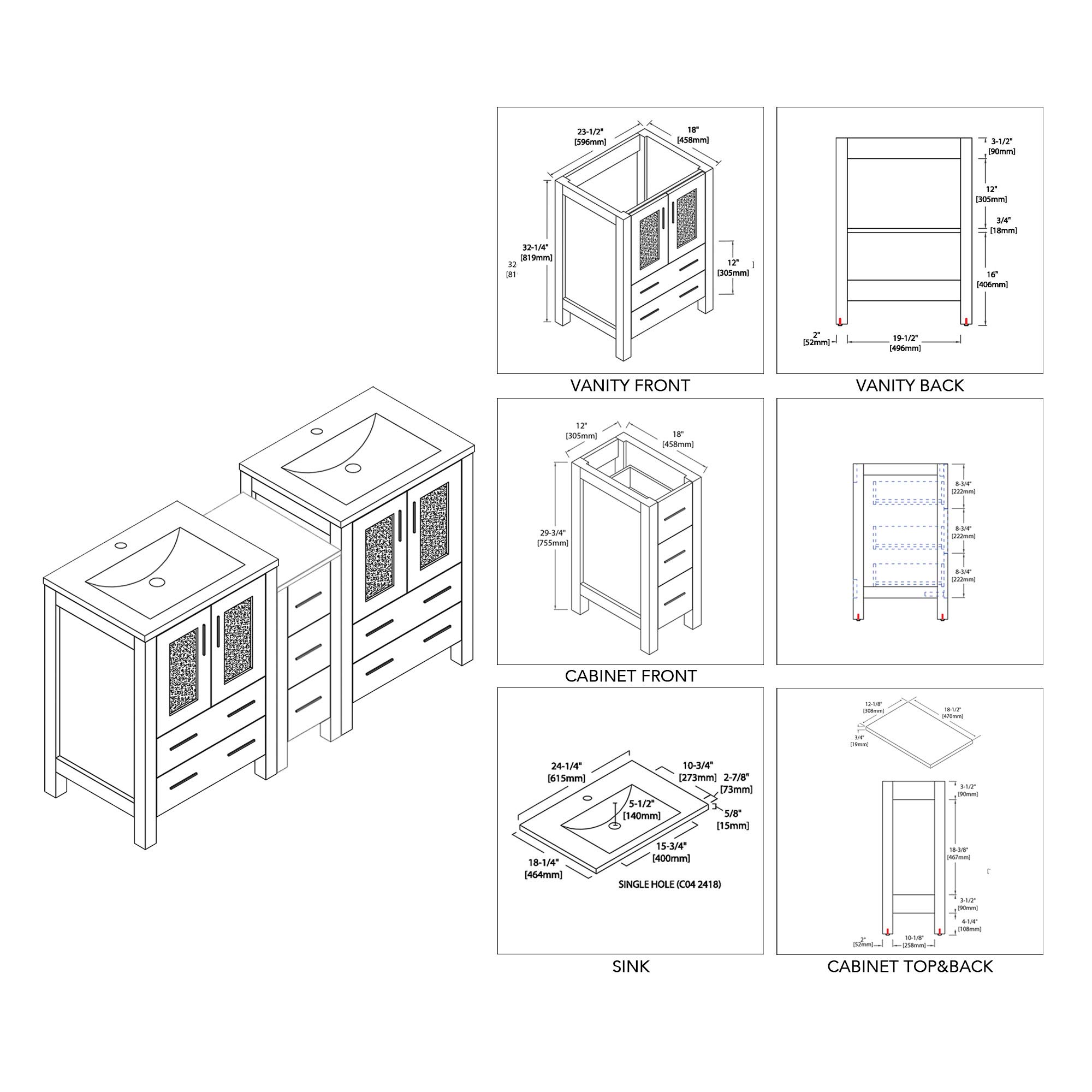 60 Inches All Wood Double Ceramic Sink Bathroom Vanity with Side Cabinet, 001 60 15 C (Double Ceramic Top, Metal Grey)