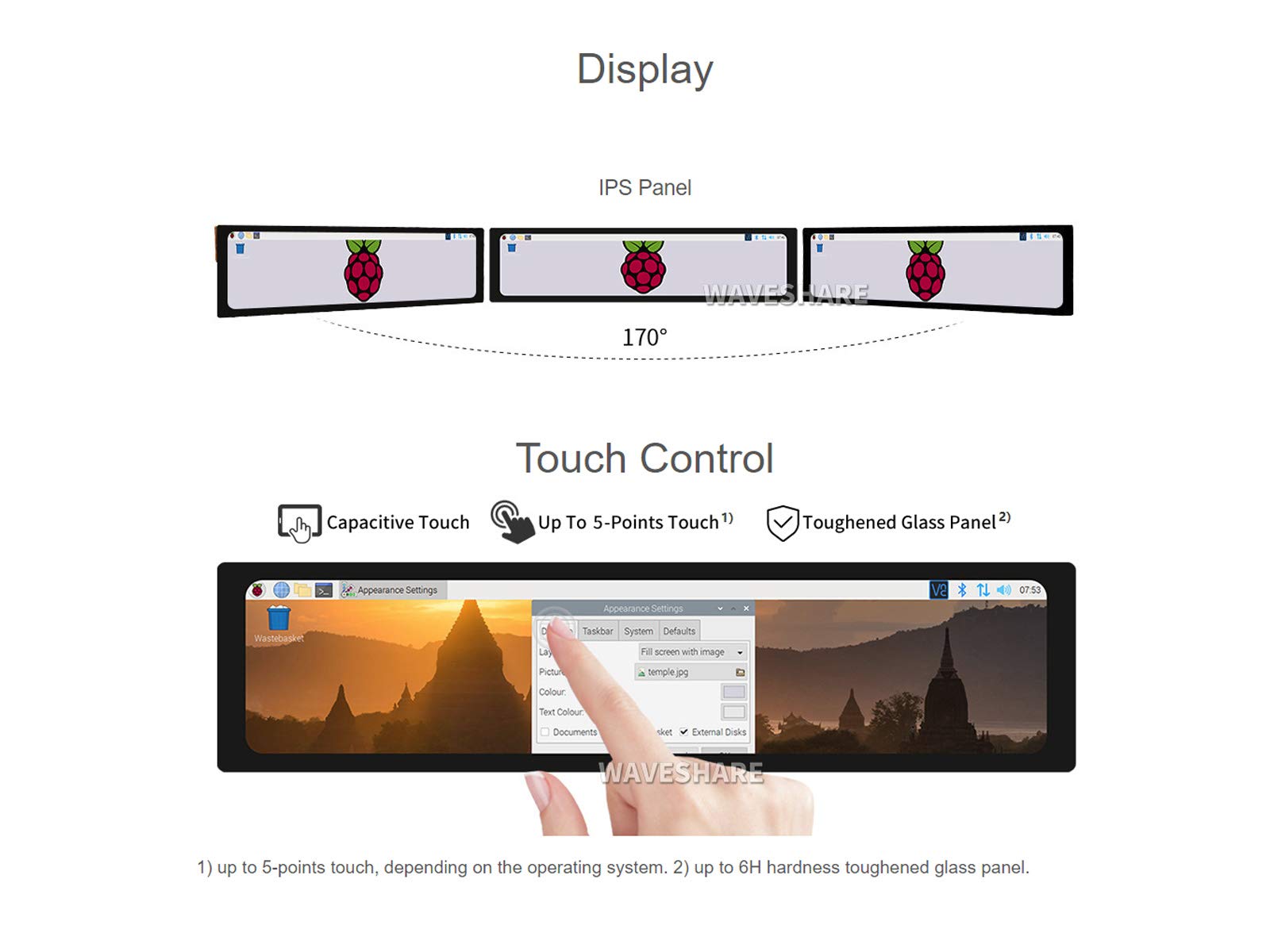 waveshare TOP1 11.9inch Capacitive Touch Screen LCD 320×1480 Pixels HDMI IPS Display Panel Computer Monitor Supports Raspberry Pi/Jetson Nano/Windows 11/10