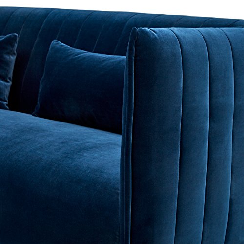 Amazon Brand β Rivet Frederick Mid-Century Channel Tufted Velvet Sofa Couch, 77.5"W, Navy Blue