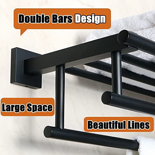 Alise Towel Rack for Bathroom and Lavatory,Wall Mount Tower Holder Towel Hanger with Double Towel Bars,SUS 304 Stainless Steel Tower Shelf,GZ8000-B(Matte Black,24-Inch)