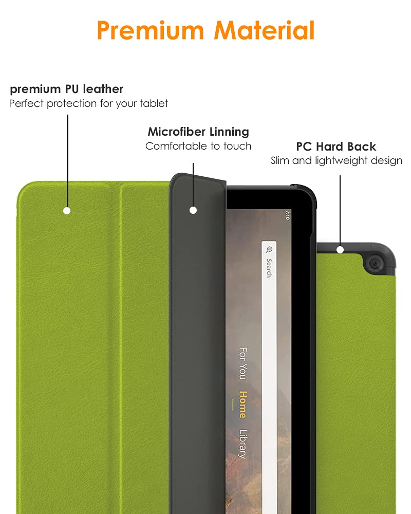 DTTO Case for All-New Fire HD 10 & 10 Plus Tablet (Only Compatible with 11th Generation Tablet, 2021 Release), Slim PU Leather Trifold Stand Cover Hard Back Shell with Auto Sleep/Wake, Spring Green